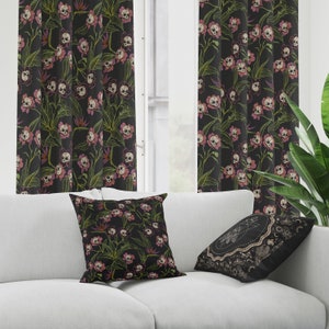 Bones & Botany Curtain, Elegant Macabre Skull Window Curtains W/ Gothic ...