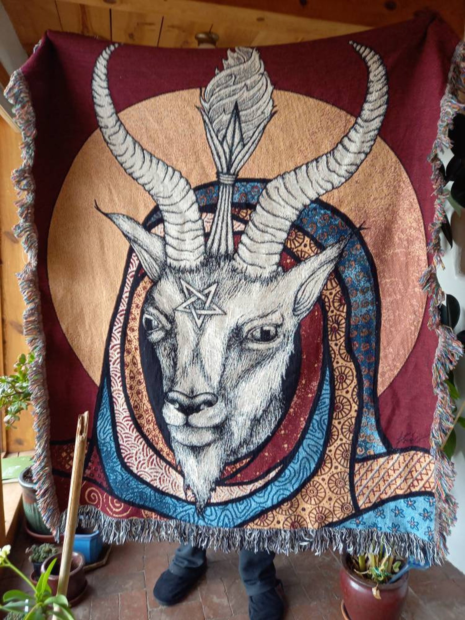 Woven Baphomet Blanket,satanic Goat Cotton Throw Blanket,gothic ...