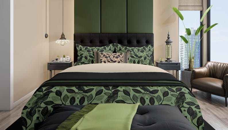 Green Raven Bedding Set, Dark Forest Witchcore Duvet Cover & 2 ...