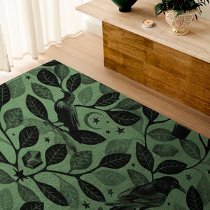 Green Witchy Raven Rug, Gothic Watercolor Indoor/outdoor Area Carpet W ...