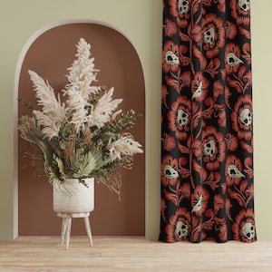 Victorian Goth Curtain, Spooky Macabre Red Skull Flower Blackout Window ...