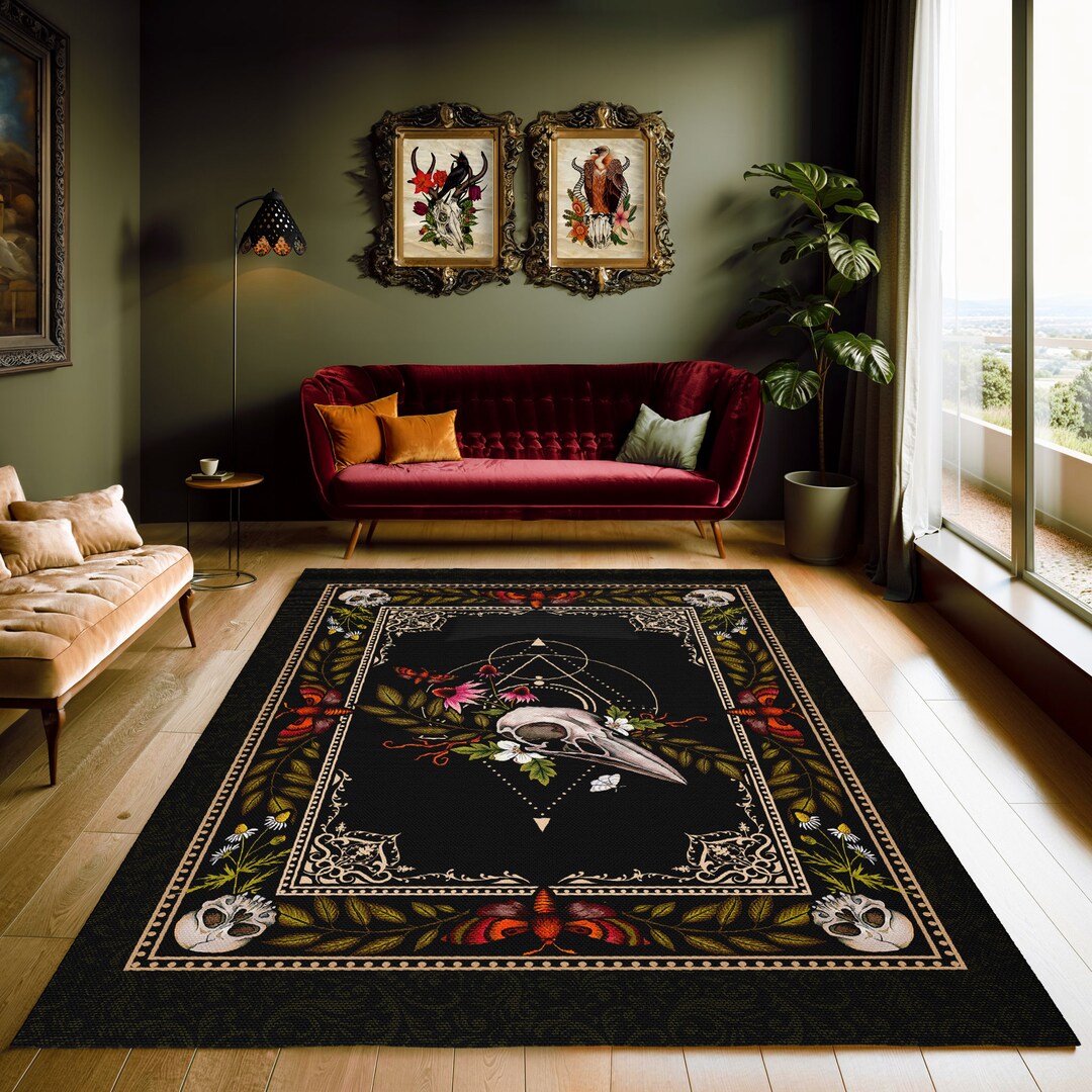 Dark Cottagecore Area Rug, Gothic Vintage Vibe Indoor or Outdoor Carpet ...