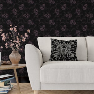 Elegant Skull Wallpaper | Macabre Gothic Floral Wall Mural | Peel ...