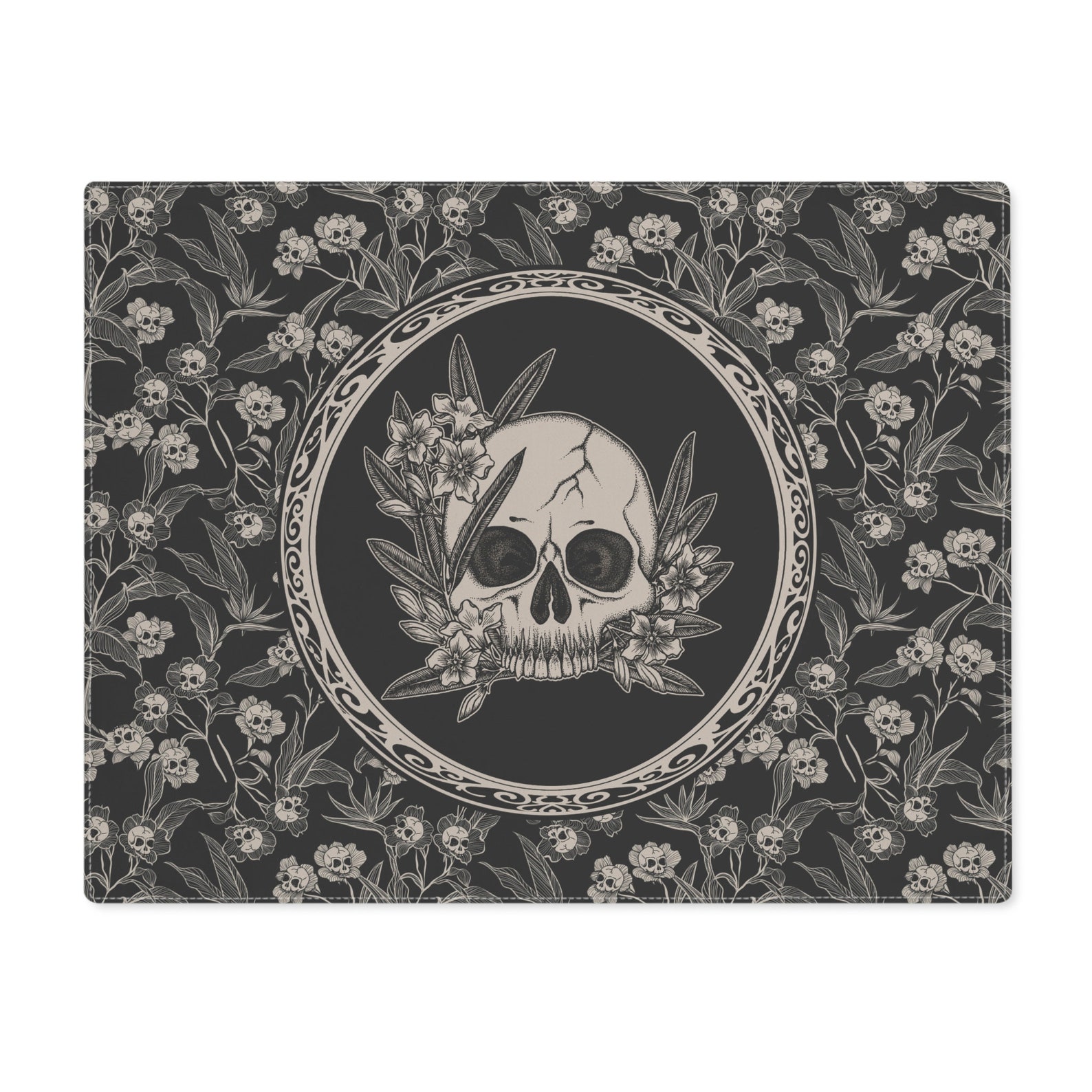 Gothic Floral Placemat, Spooky Tiki Skull & Flower Cloth Table Place ...