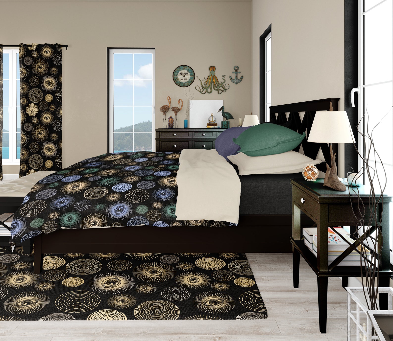 Occult Eye Rug, Black & Gold Abstract Esoteric Geometric Circle Outdoor ...