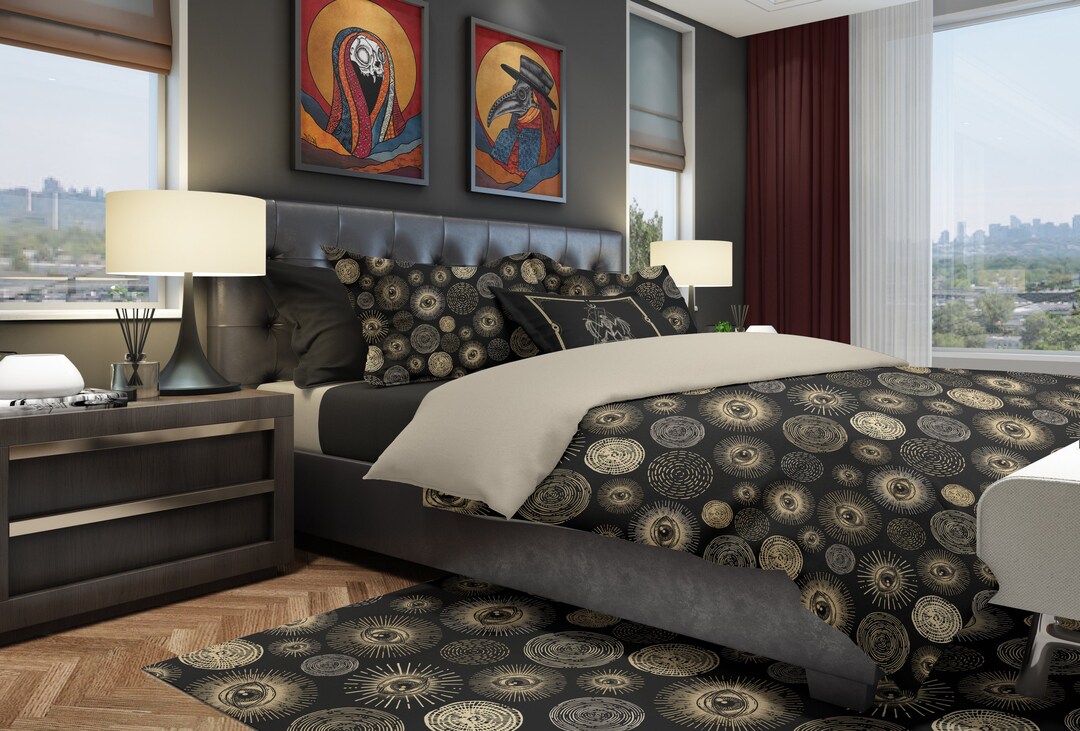Occult Eye Bedding, Esoteric Gothic Gold Black Duvet Cover & Pillow ...