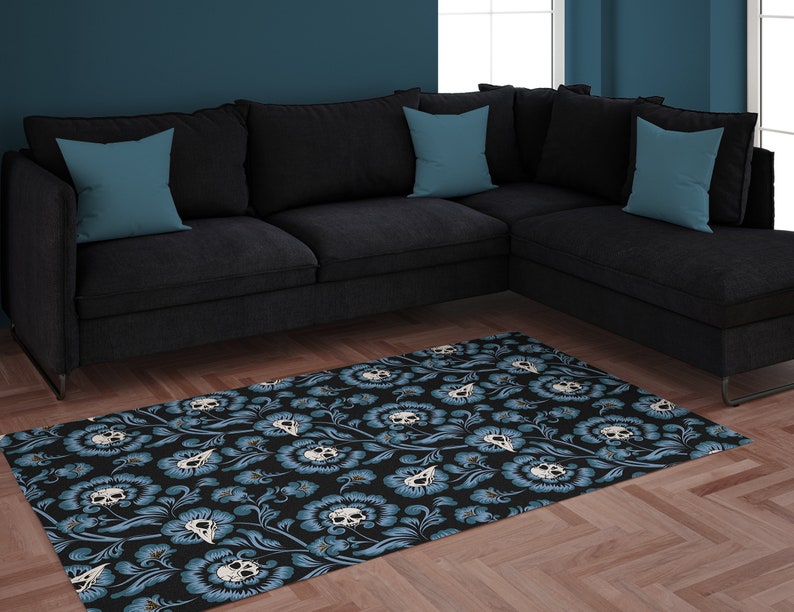Gothic Skull Rug Goth Floral Victorian Accent Carpet Occult - Etsy
