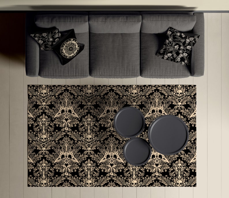 Damask Bones Rug Macabre Victorian Goth Skull Indoor / - Etsy