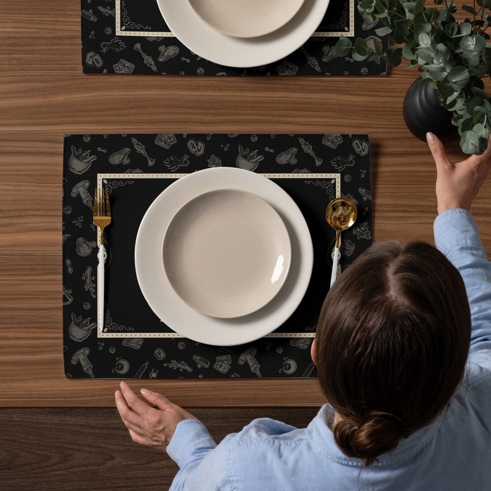 Bat Skeleton Placemat Set, Spooky Occult Gothic Dining Room Table ...