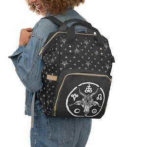 Satanic Diaper Bag, Nappy Backpack W/ Occult Baphomet Alchemy Symbols ...