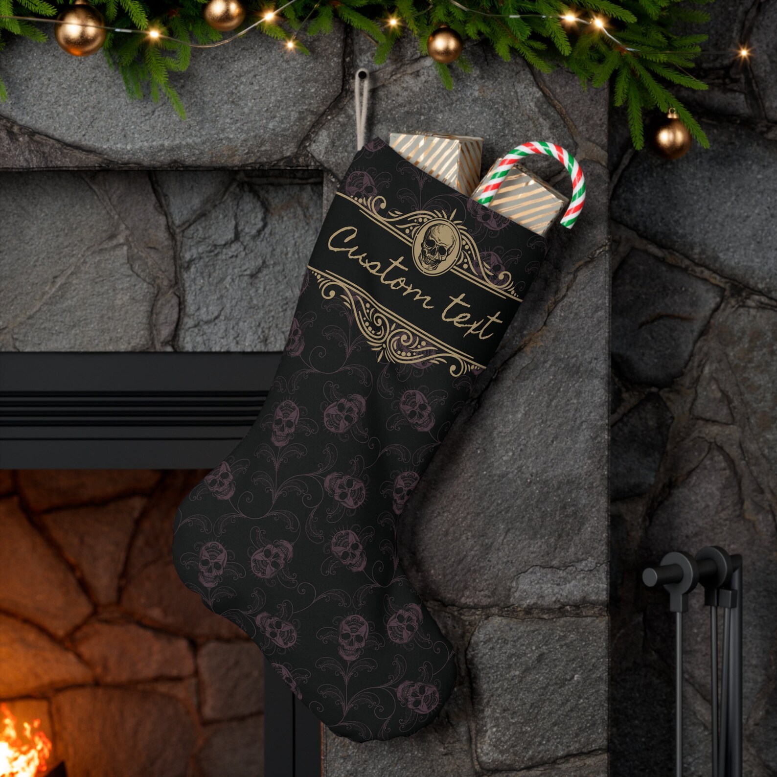 Spooky Human Skull Yule Stocking, Personalized Gothic Holiday ...
