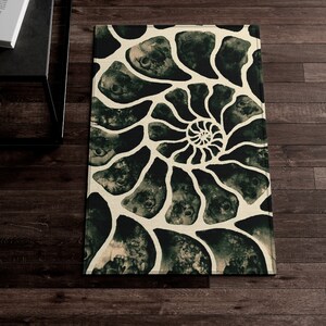 Gothic Ammonite Rug, Spooky Spiral Skull Fossil Watercolor Living Room ...