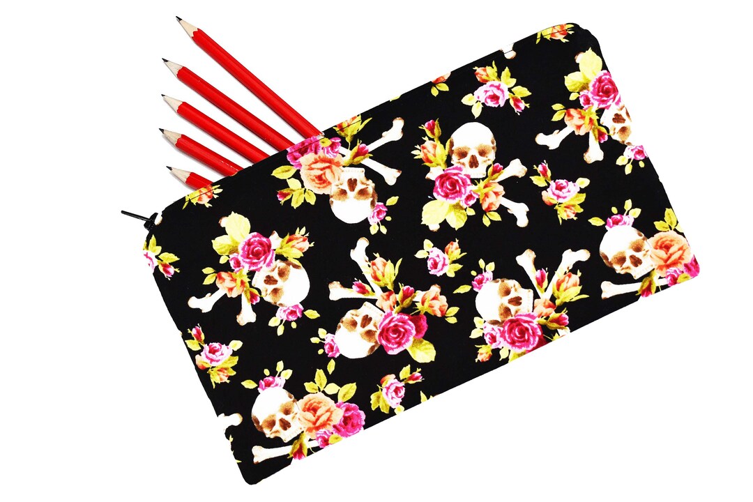 Gothic Skull and Rose Pencil Case small Print. - Etsy