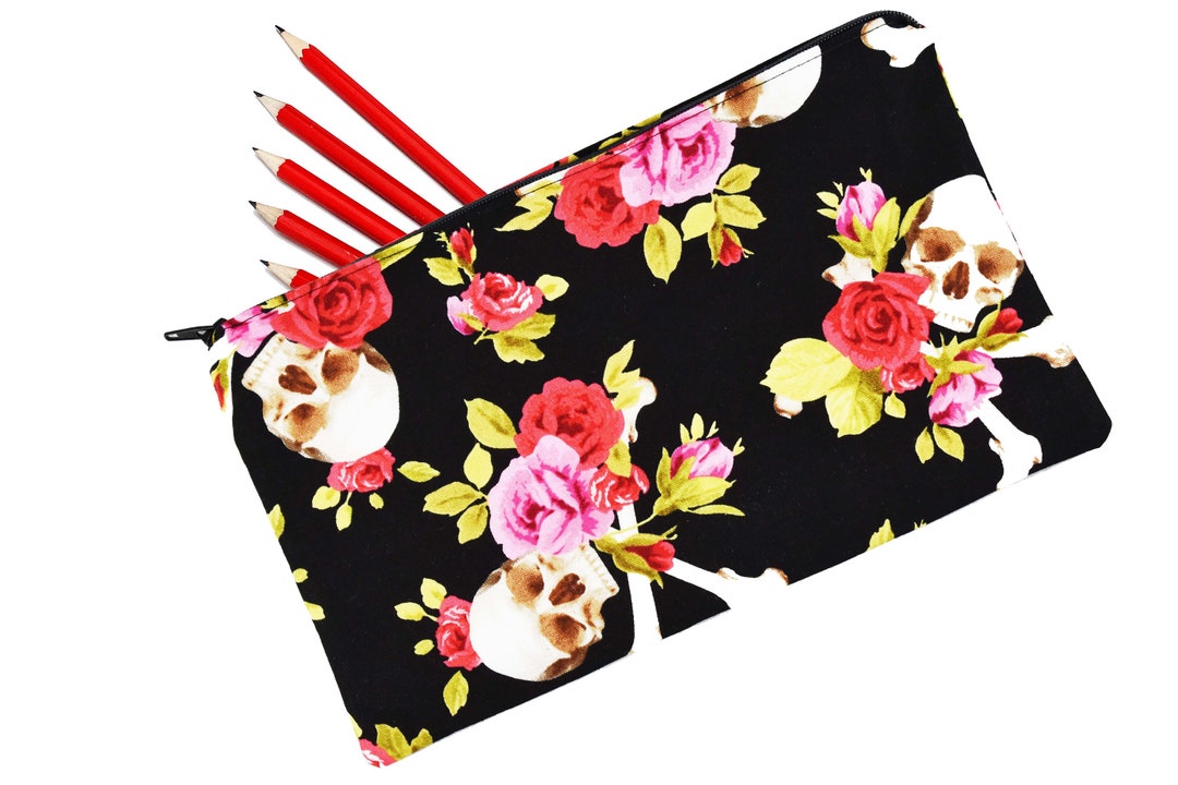 Gothic Skull and Rose Pencil Case. - Etsy