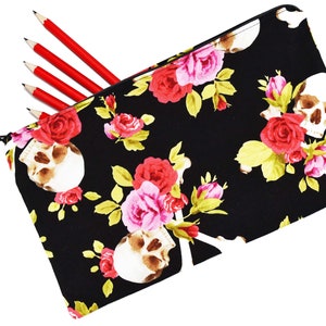 Gothic Skull and Rose Pencil Case. - Etsy