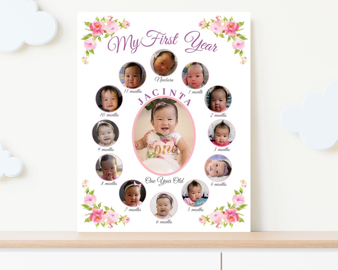 My First Year Collage Print Design Portrait | Customised Milestone ...