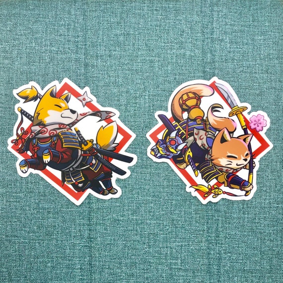 Samurai Dog & Cat Stickers | Etsy