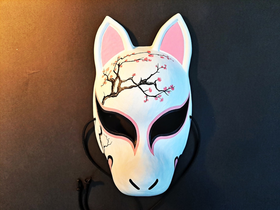 Sakura Cherry Blossom Kitsune Mask Half Resin Japanese Fox | Etsy