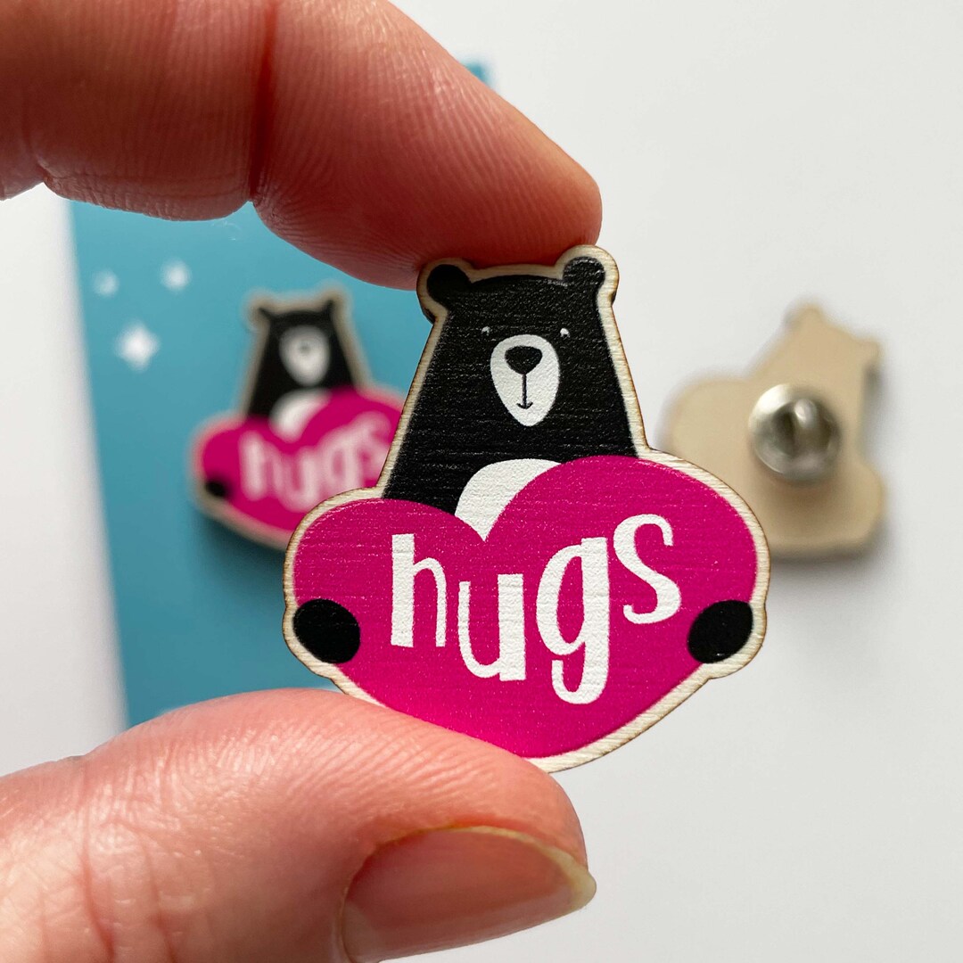 Bear Hugs, Wooden Pin Badge - Etsy