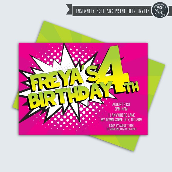 Superhero Party Invite in a Pop Art Style for Boys or Girls - Etsy