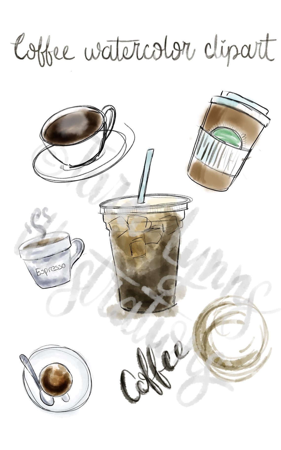 Coffee Clipart - Watercolor Sketching - Etsy