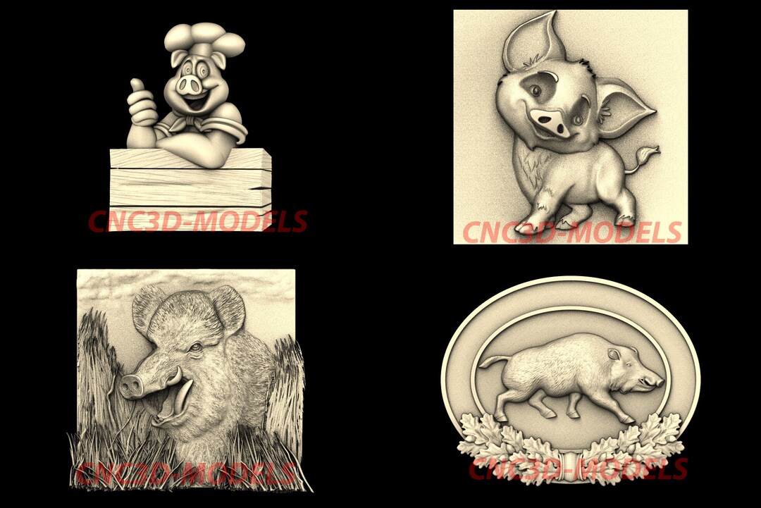 4 Pcs 3D STL Model for CNC Files Router Engraver Carving Machine Relief ...