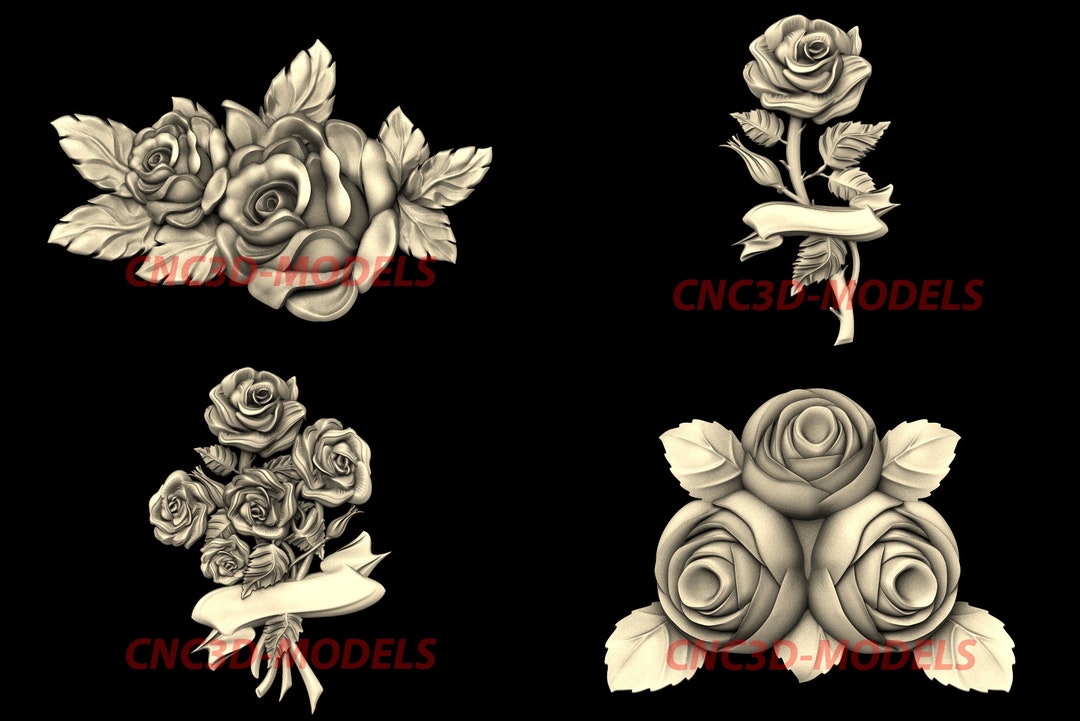 Rose 4 Pcs 3D STL Model CNC Router Wood Engraver Carving Machine Relief ...