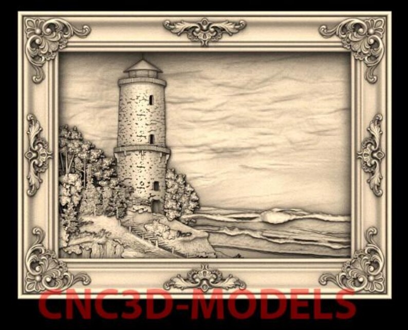 Lighthouse Coast Scene 3D STL Model, CNC Router Wood Art, Wall Decor ...