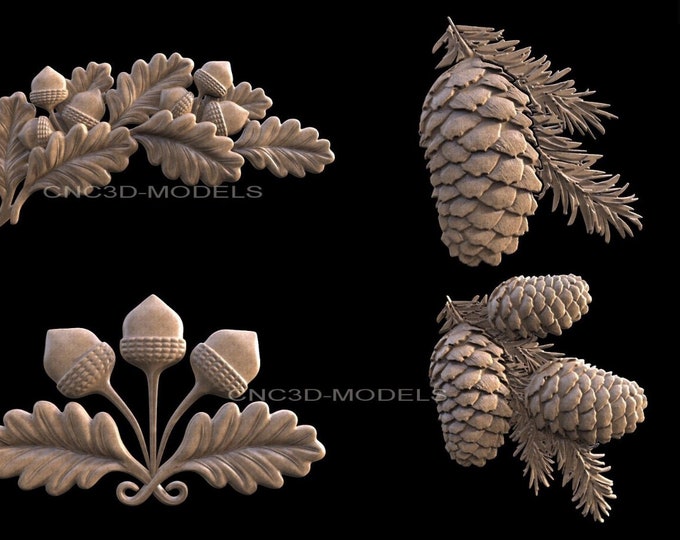 Oak Branch, Acorn, 3D STL Model, CNC Files, 3D Relief, CNC Router ...