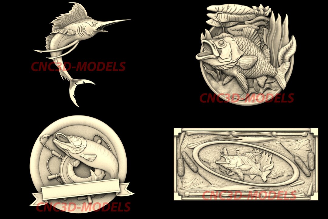 FISH 4 Pcs 3D STL Model for Cnc Files Router Engraver Carving Machine ...