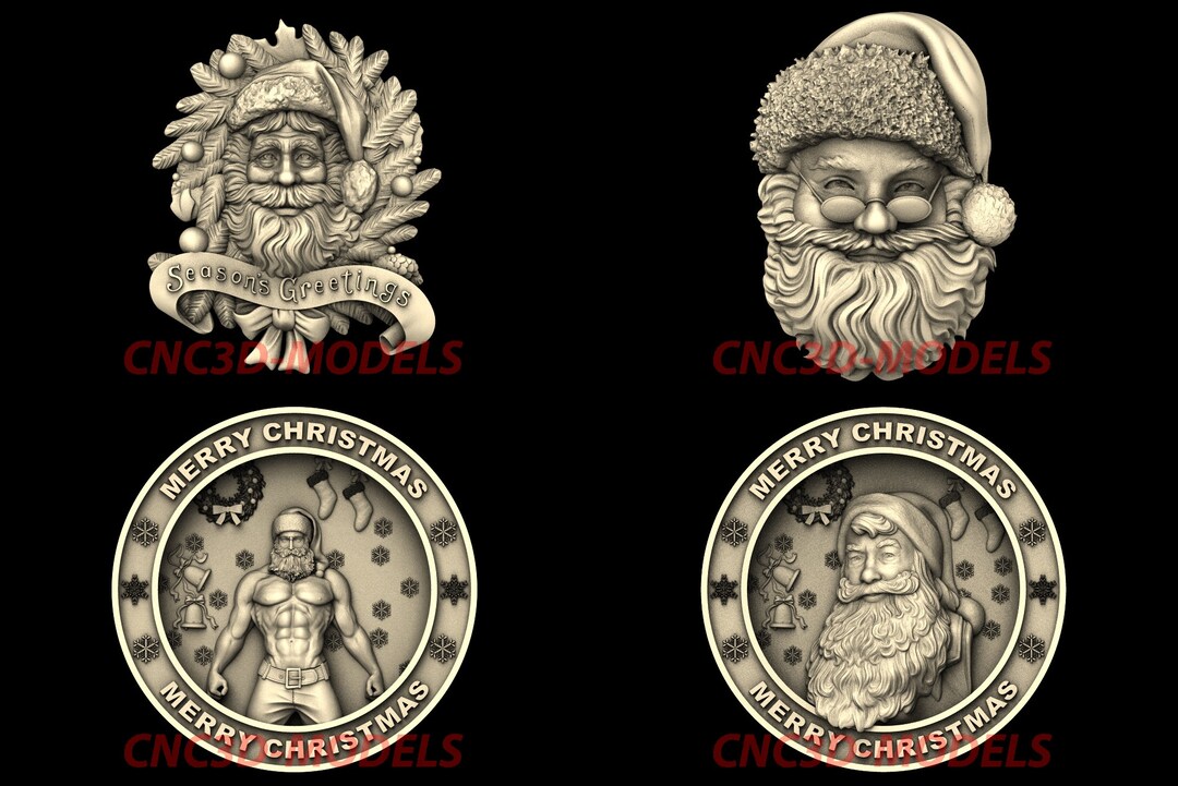 Santa Claus 4 Pcs 3D STL Model CNC Router Engraver Carving Machine ...