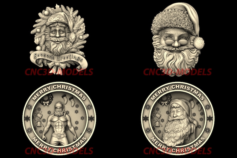 Santa Claus 4 Pcs 3D STL Model CNC Router Engraver Carving Machine ...