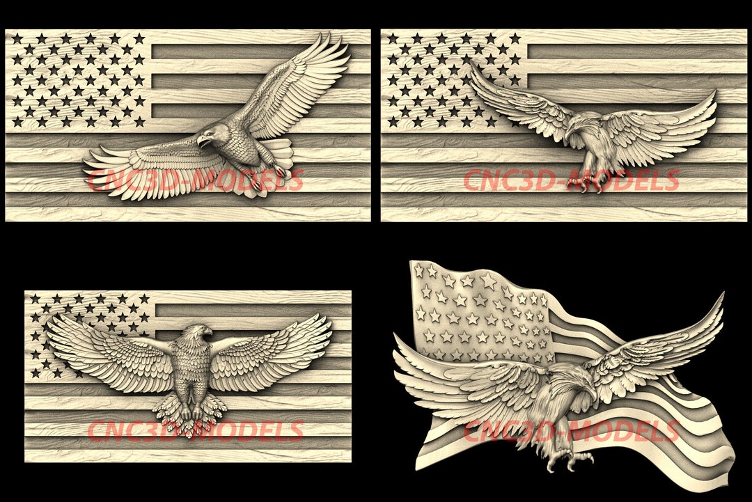 American Flag Eagle 3D STL Model for CNC Router Carving (4 Pcs) K25 - Etsy