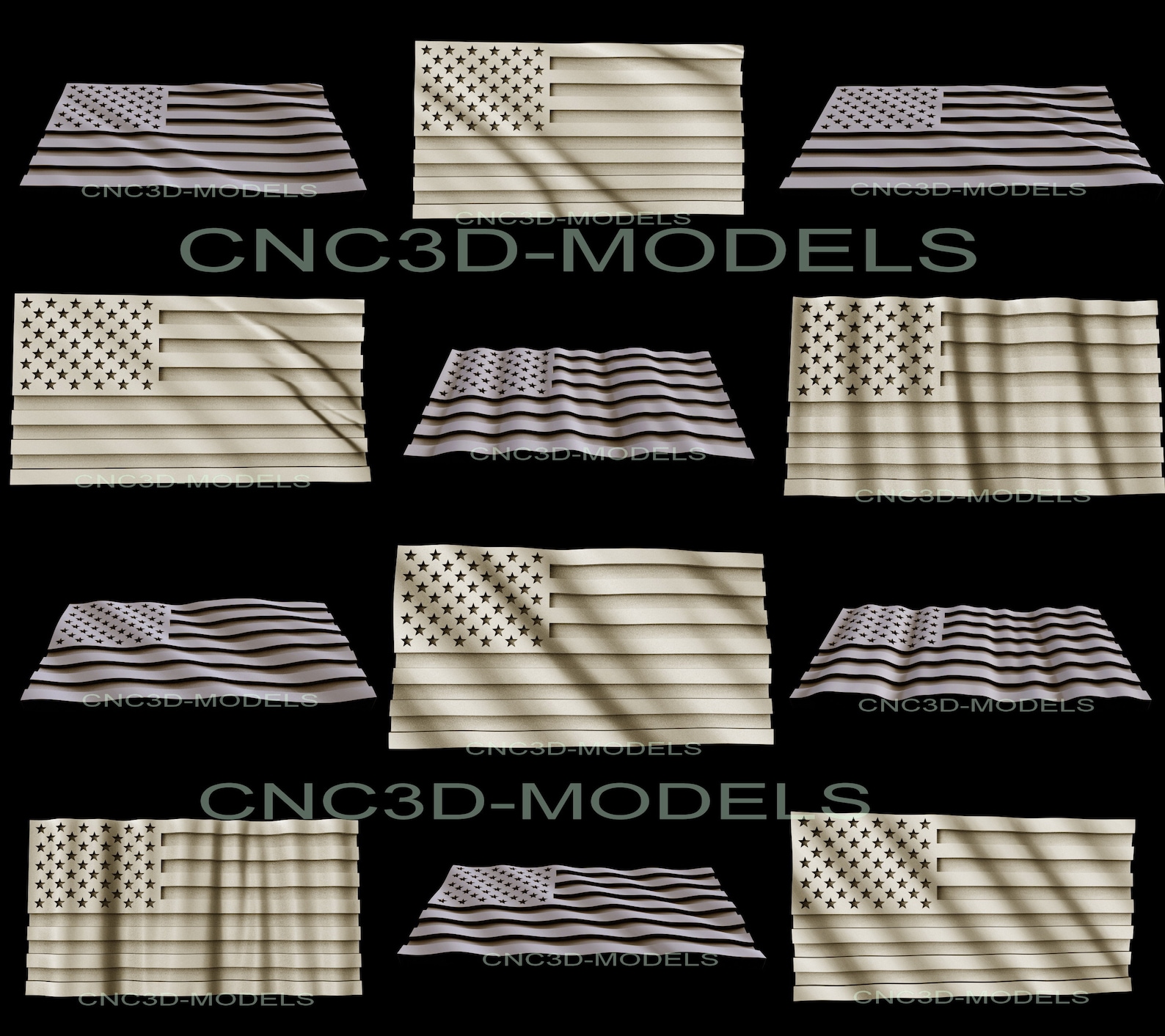 15 Pcs American Flag 3D STL Model, CNC Router Files (digital Download ...
