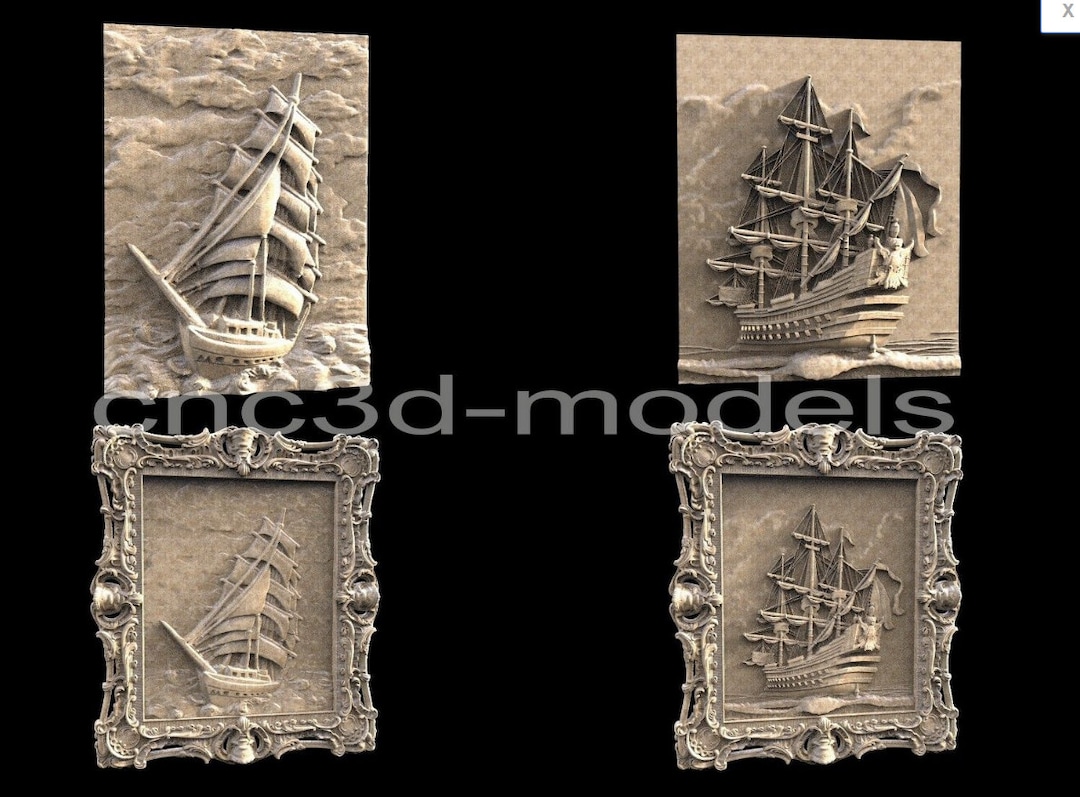 SAILBOAT Ship 4 Pcs 3D STL Model for Cnc Router Wood Engraver Carving ...