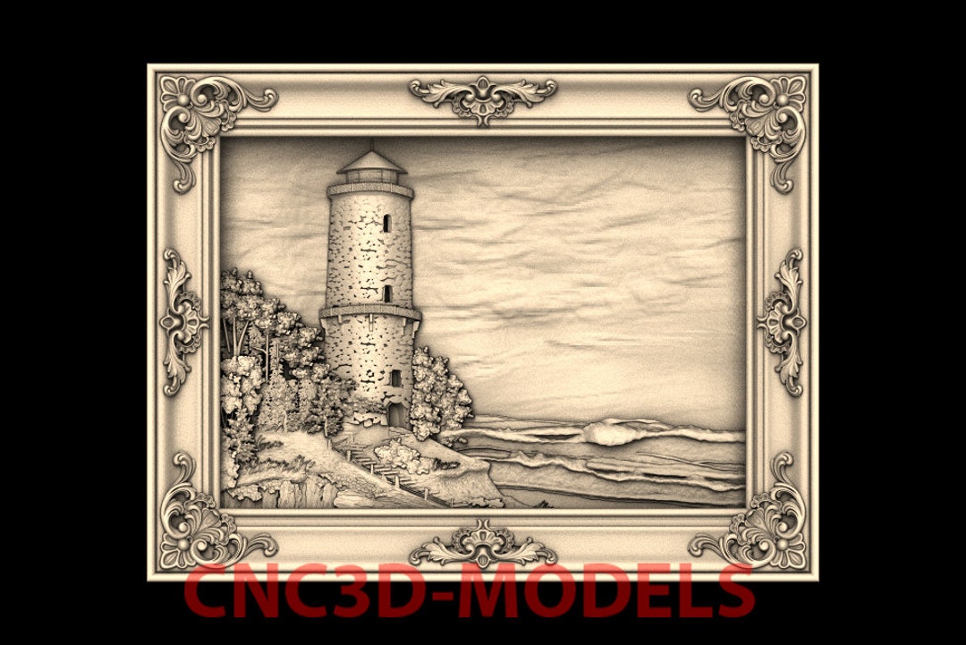 Lighthouse Coast Scene 3D STL Model, CNC Router Wood Art, Wall Decor ...
