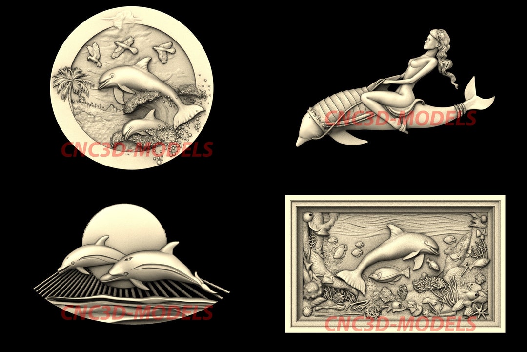 Dolphin 3D STL Model, CNC Router Files for Carving (4pcs) N20 - Etsy