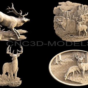 DEER Collection 4 Pcs Relief 3D STL Model for CNC Router Wood Carving ...