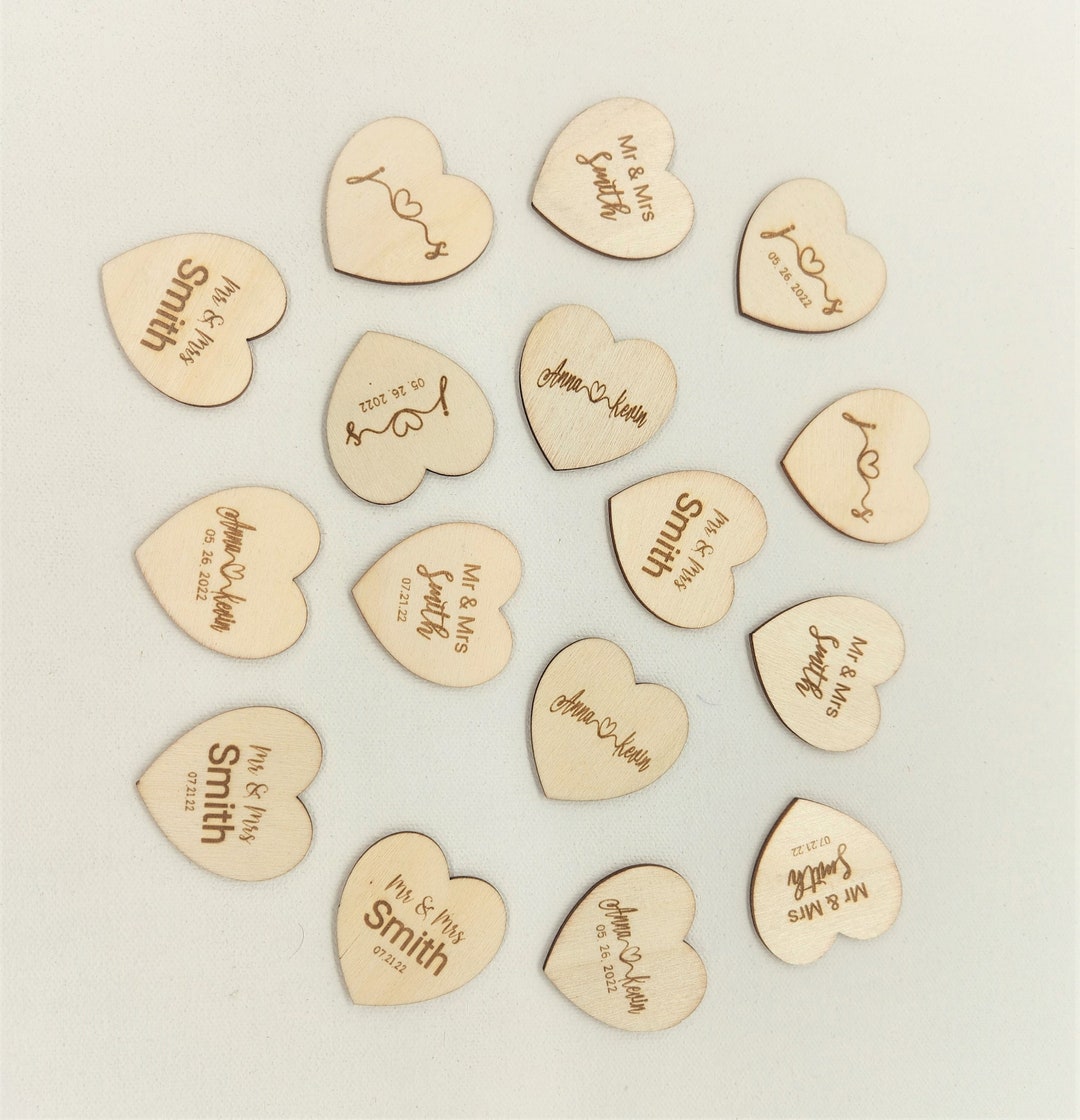 Personalized Wooden Wedding Confetti, Custom Heart Table Decorations ...