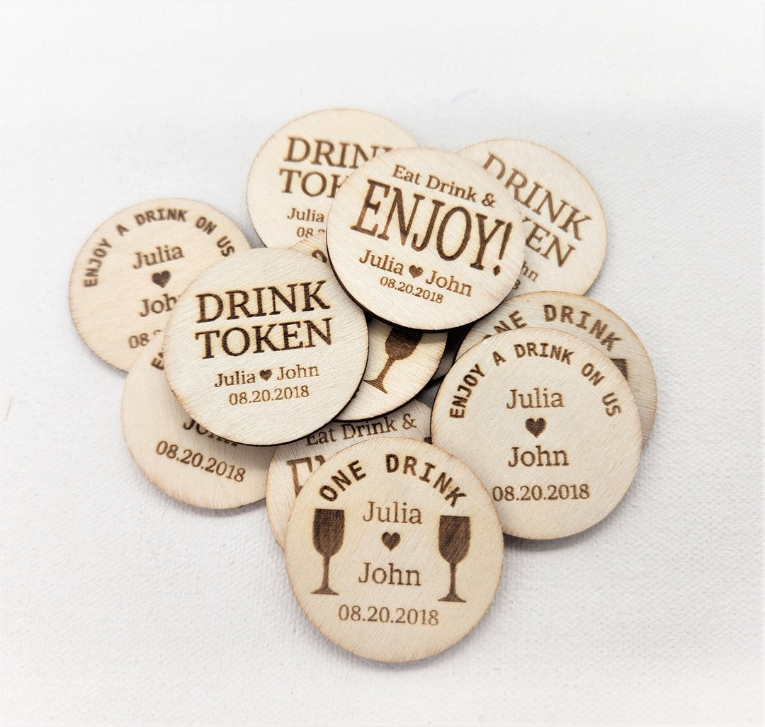 Personalized Wedding Drink Tokens, Custom Free Drink Tickets, Wedding ...