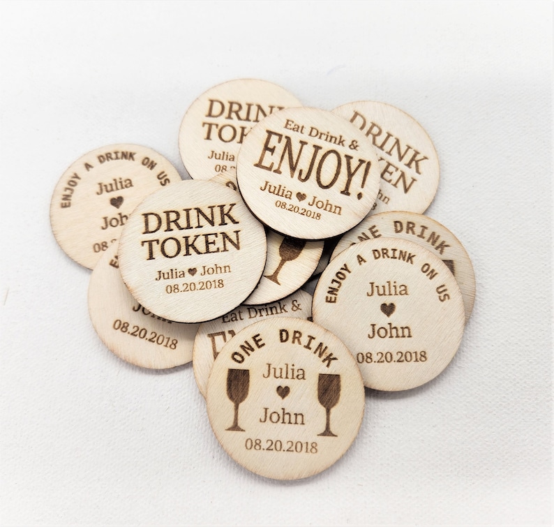 Personalized Wedding Drink Tokens Custom Free Drink Tickets - Etsy Personalized Wedding Drink Tokens Custom Free Drink Tickets - Etsy