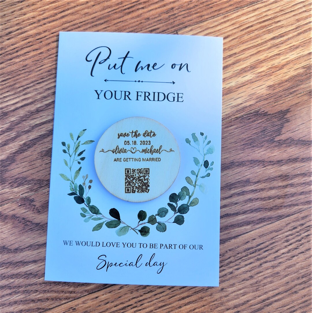 Personalized Save the Date QR CODE Magnet + Card + Envelope, Laser ...
