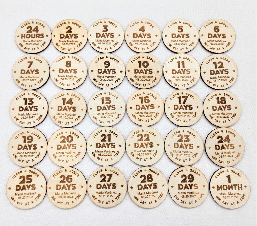 Personalized 24 Hours - 1 Month Sobriety Coin Set Custom Sobriety Token ...