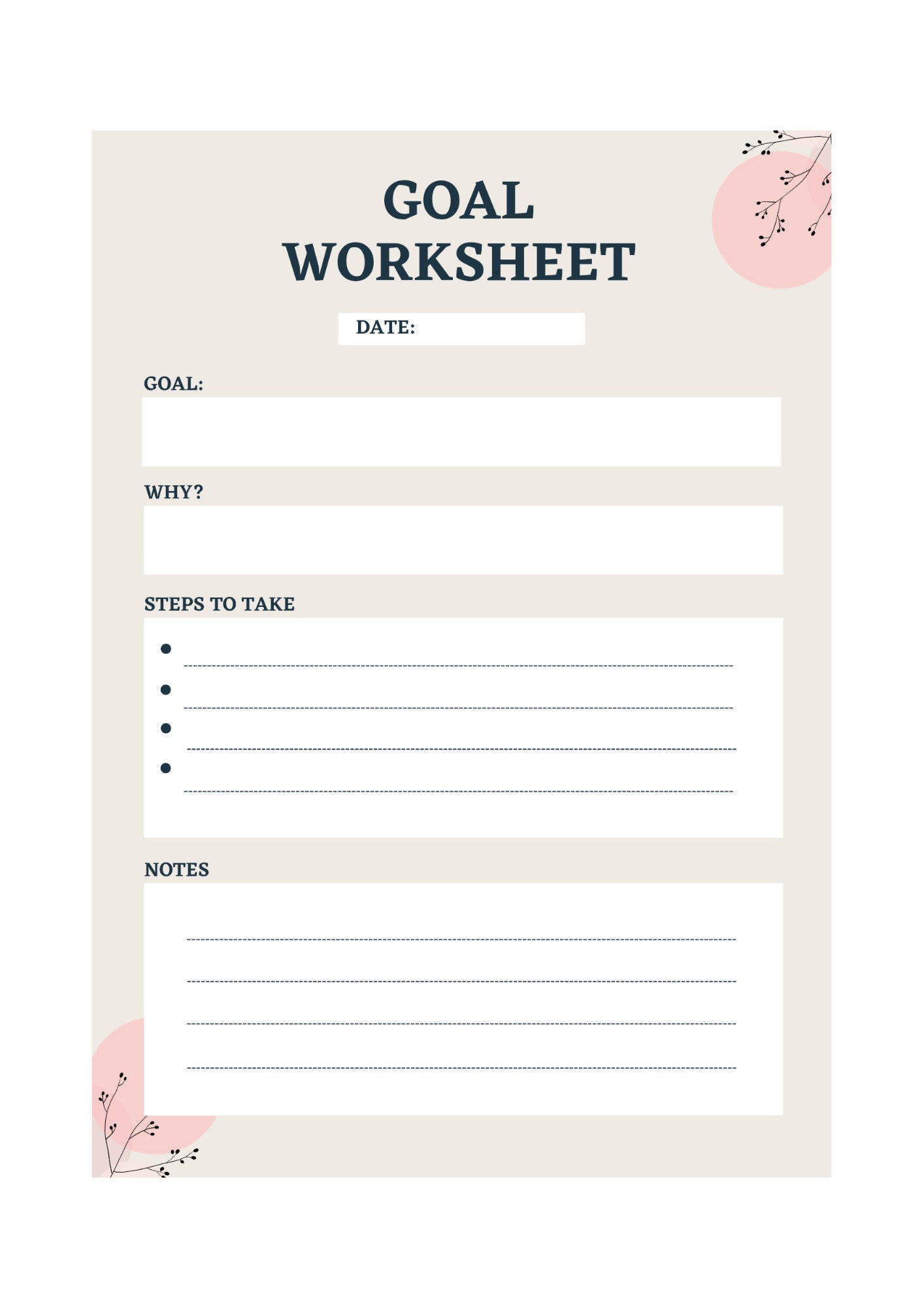 Goal and Intention Setting Worksheet Digital Manifestation Journal Page ...