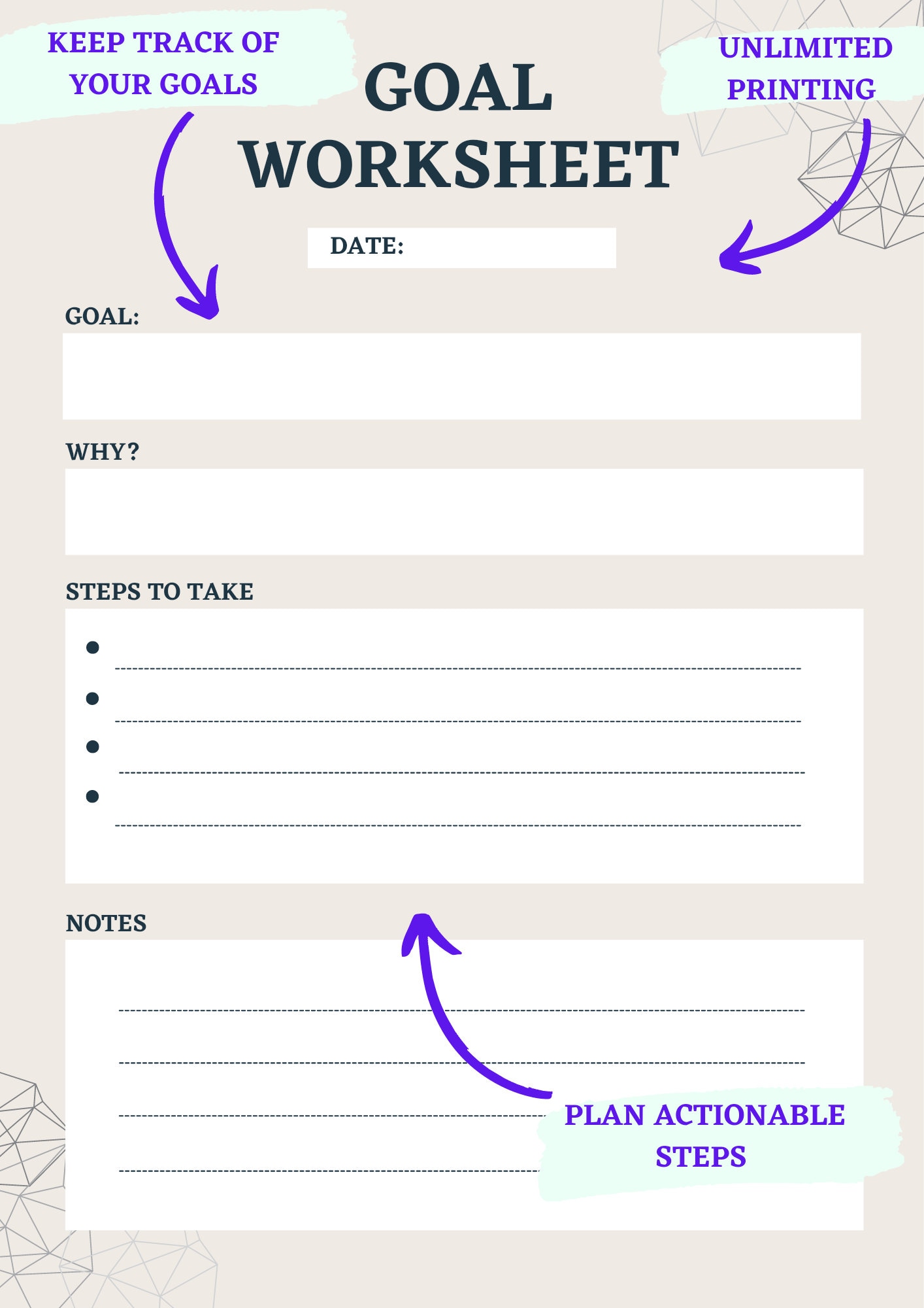 Goal and Intention Setting Worksheet Digital Manifestation Journal Page ...