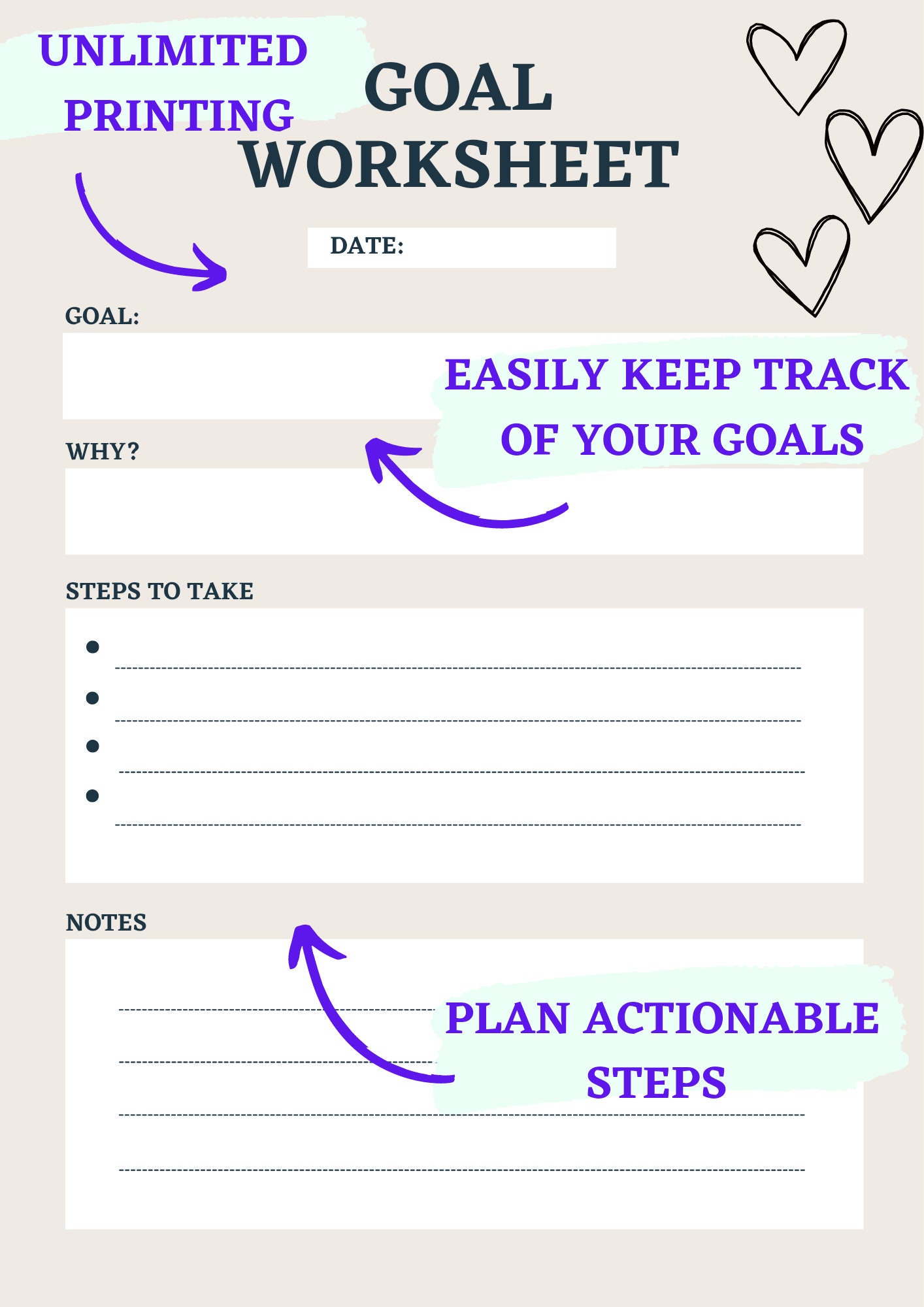 Goal and Intention Setting Worksheet Digital Manifestation Journal Page ...
