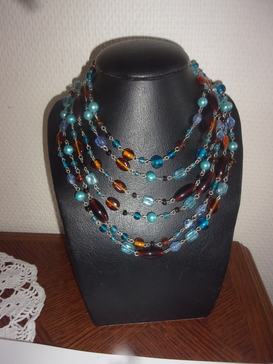 Vintage Necklace Multicolored Glass Beads, 6-row Necklace Designer MARC ...