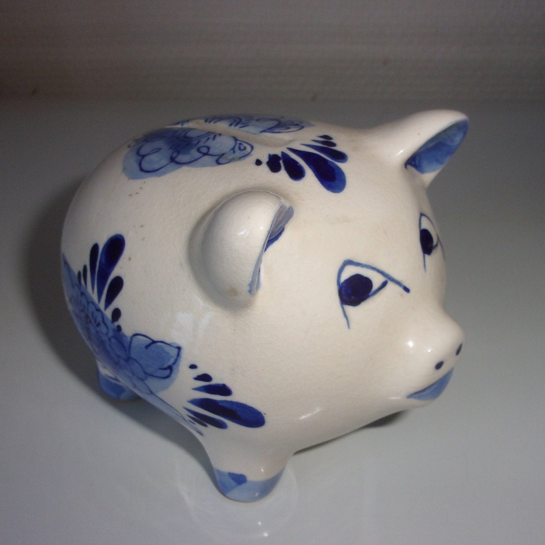Vintage Delft Pig Piggy Bank, Souvenir Pig From Holland, Collectible ...