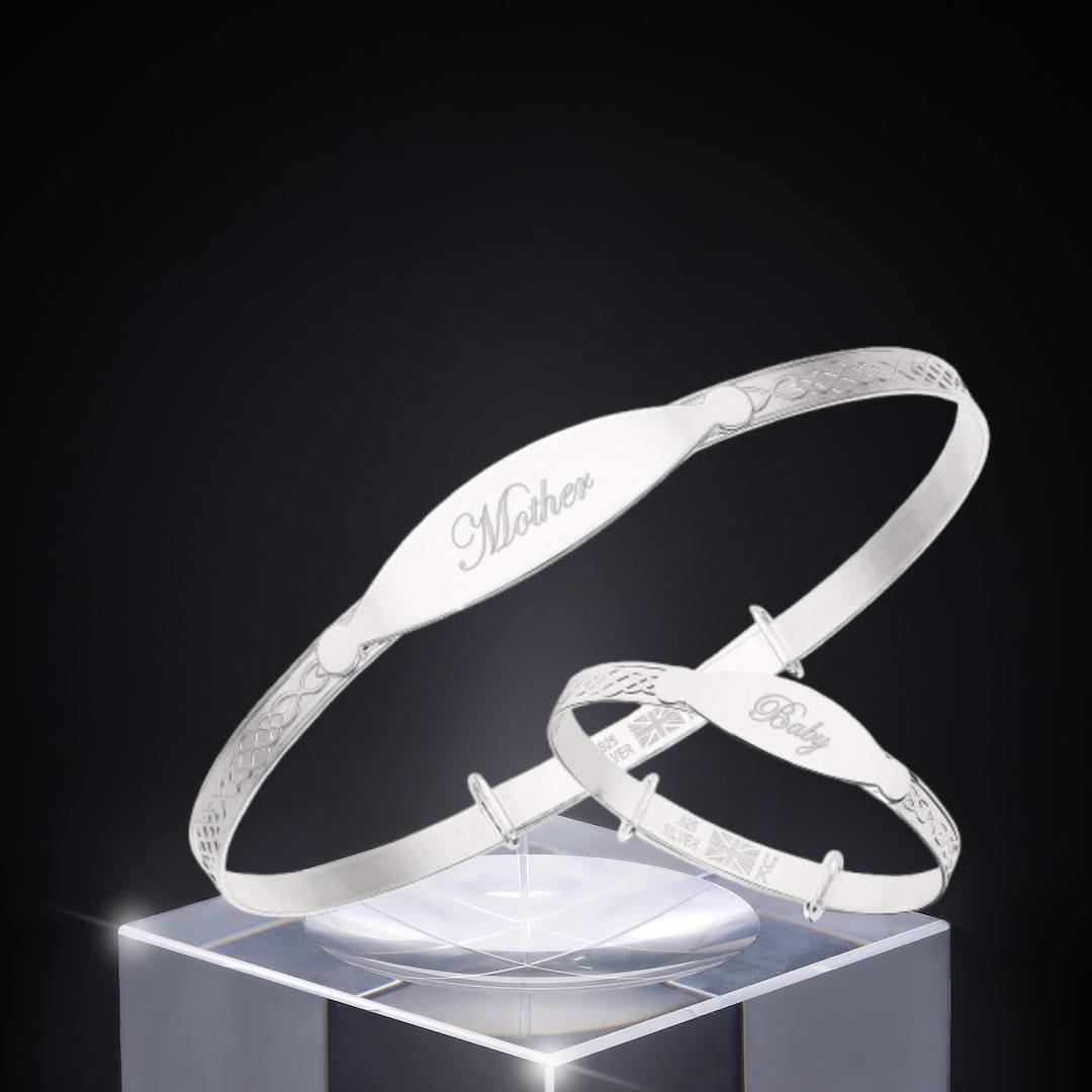 925 Sterling Silver Personalised Matching Mum and Baby Bangle Gift - A ...