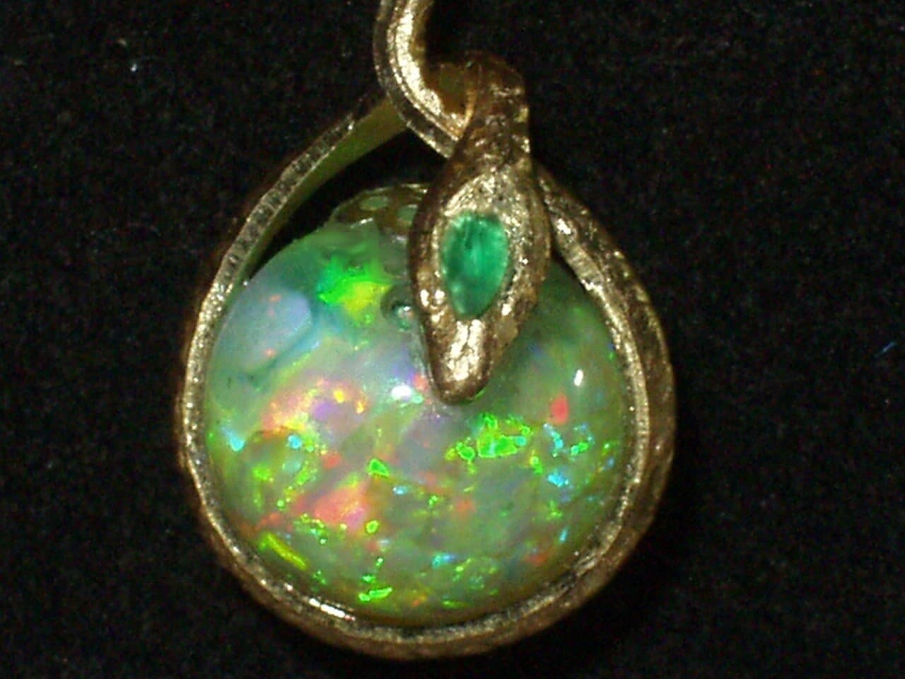 Opal Emerald Necklace Pendant Snake Gold Filled Chain Floating Opals in ...